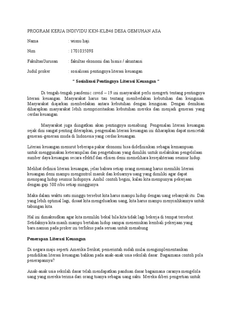 Laporan Program Kerja Individu KKN Wisnu Haji | PDF