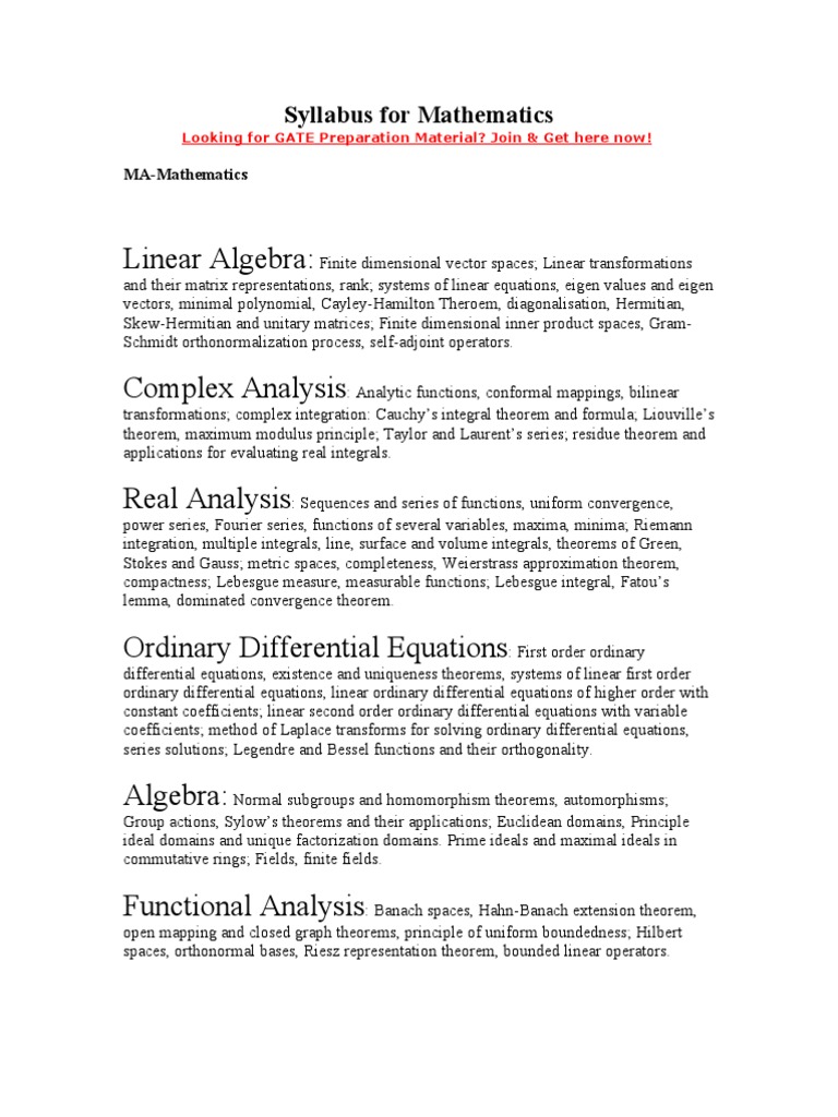 Syllabus For Mathematics | PDF | Numerical Analysis | Mathematical Analysis
