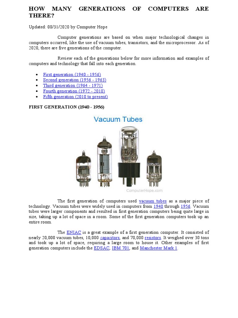 First Generation (1940 - 1956) Second Generation (1956 - 1963) Third ...