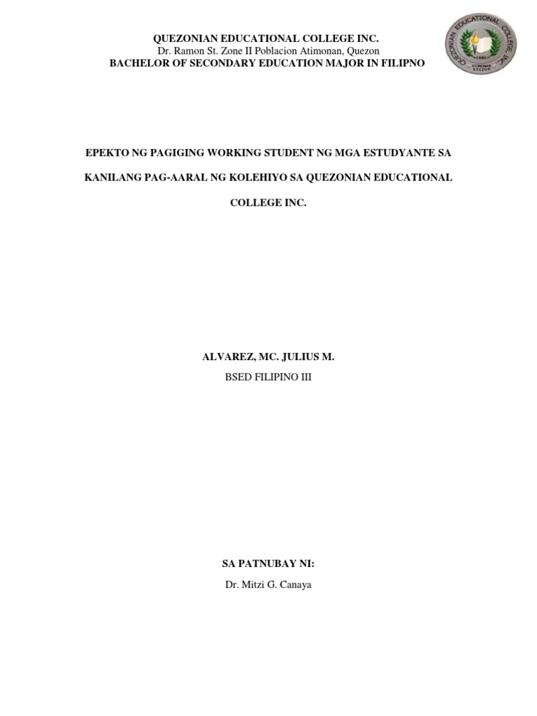 Epekto NG Pagiging Working Student NG Mga Estudyante Sa Kanilang Pag ...