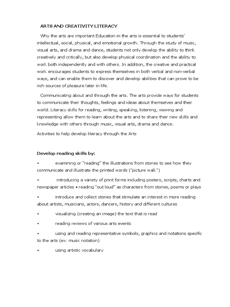 Importance of Arts and Creativity Literacy | PDF | Literacy | Creativity