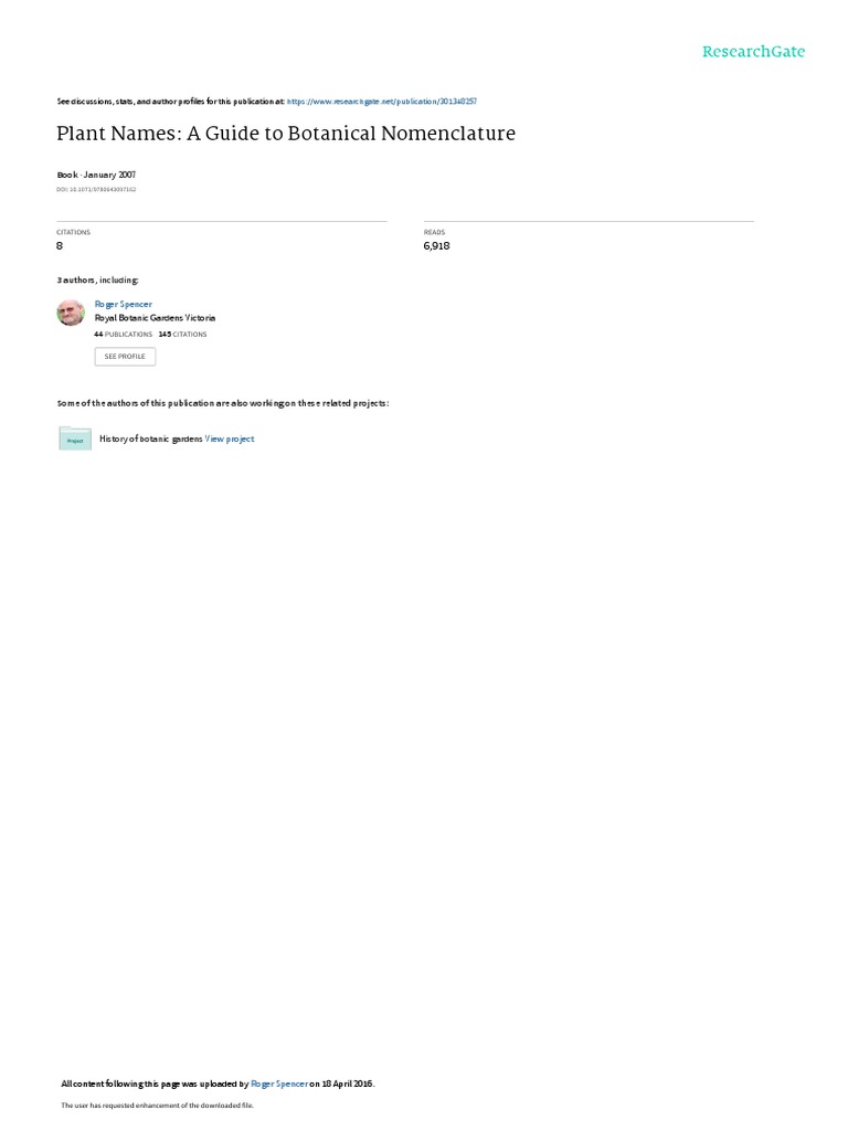 Plant Names: A Guide To Botanical Nomenclature: January 2007 | PDF ...