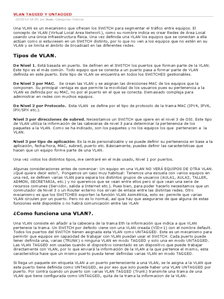 Vlan Tagged y Untagged | PDF | Conmutador de red | Redes de computadoras