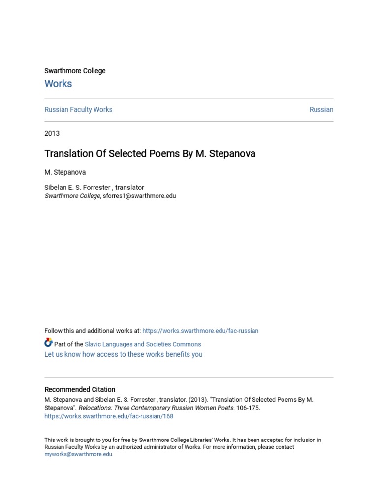 Works Works: Translation of Selected Poems by M. Stepanova Translation ...