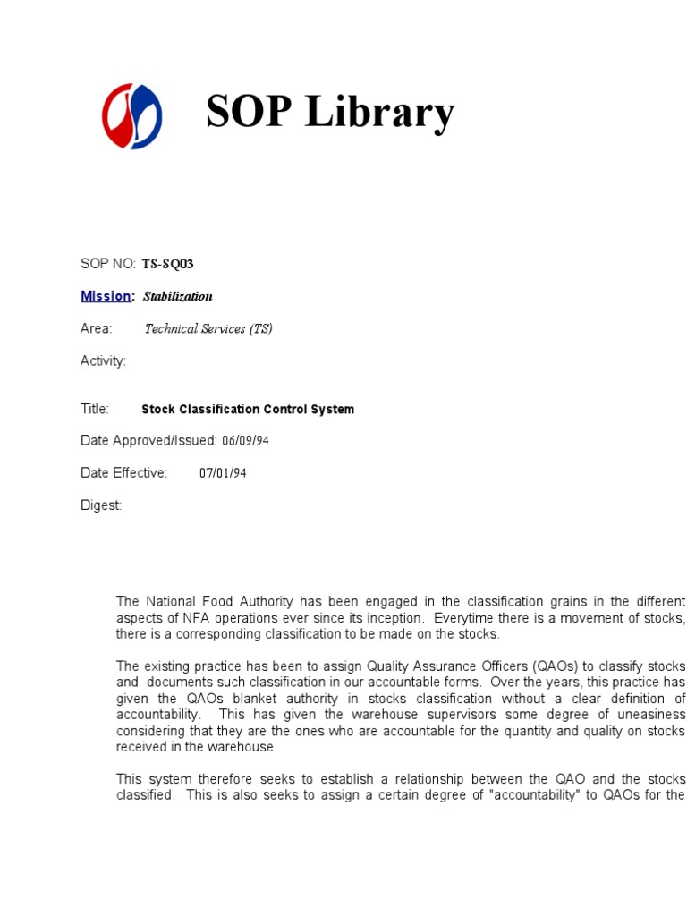 TSSQ03 Stock Classification Control System | PDF | Statistical ...