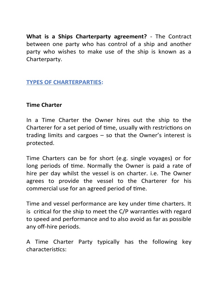 What Is A Ships Charterparty Agreement? - The Contract | PDF | Shipping ...