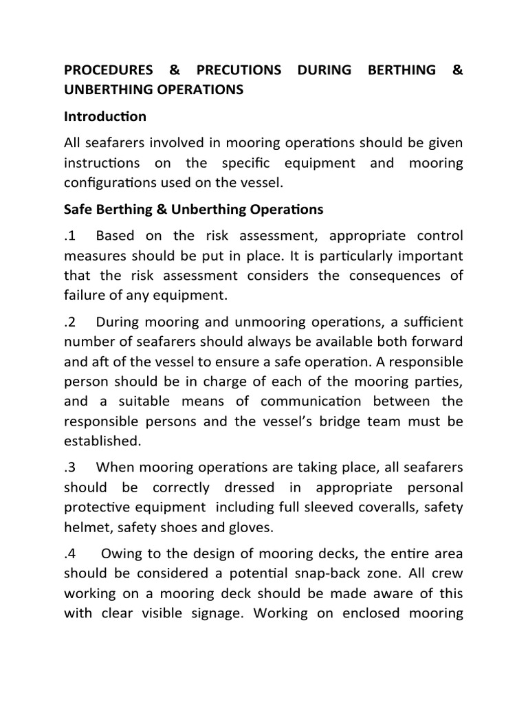 Procedures & Precutions During Berthing & Unberthing Operations | PDF ...