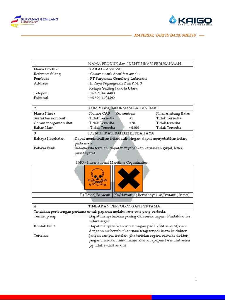 MSDS Kaigo Accu Vit | PDF