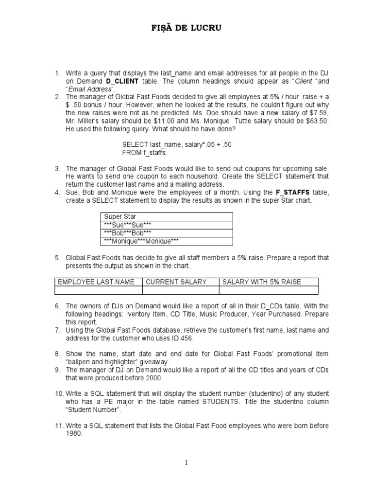 Fisa 3 | PDF | Sql | Table (Database)