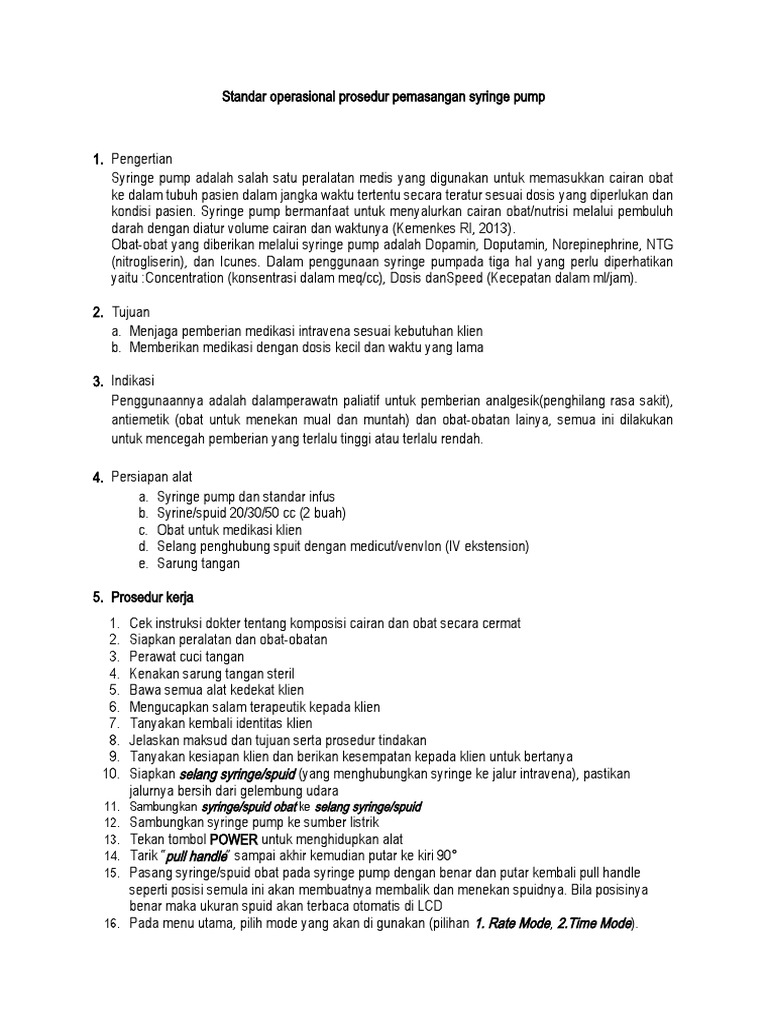 SOP Pemasangan Syringe Pump Medis | PDF