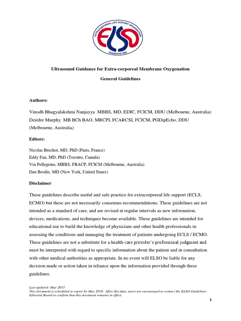 Elso Ultrasoundguideance Ecmogeneral Guidelines May2015 | PDF | Medical ...