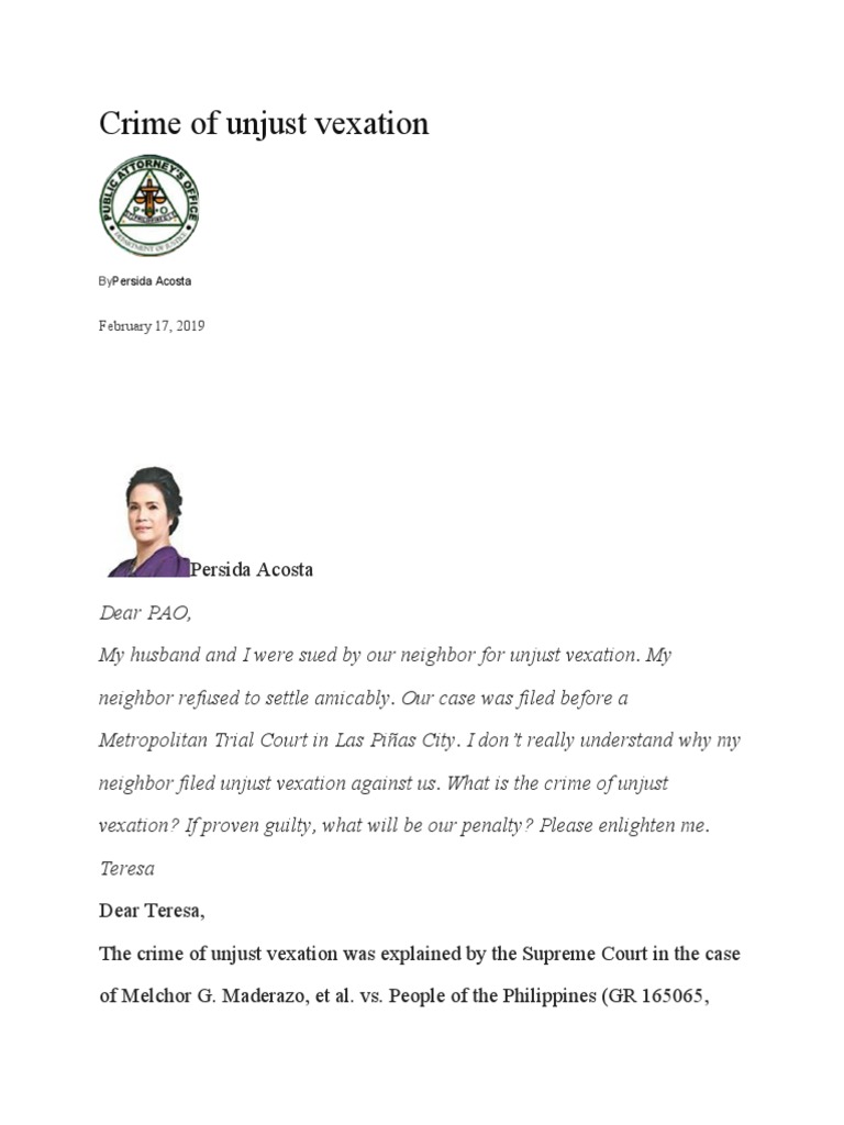 Crime of Unjust Vexation | PDF | Crime & Violence | Crime Thriller