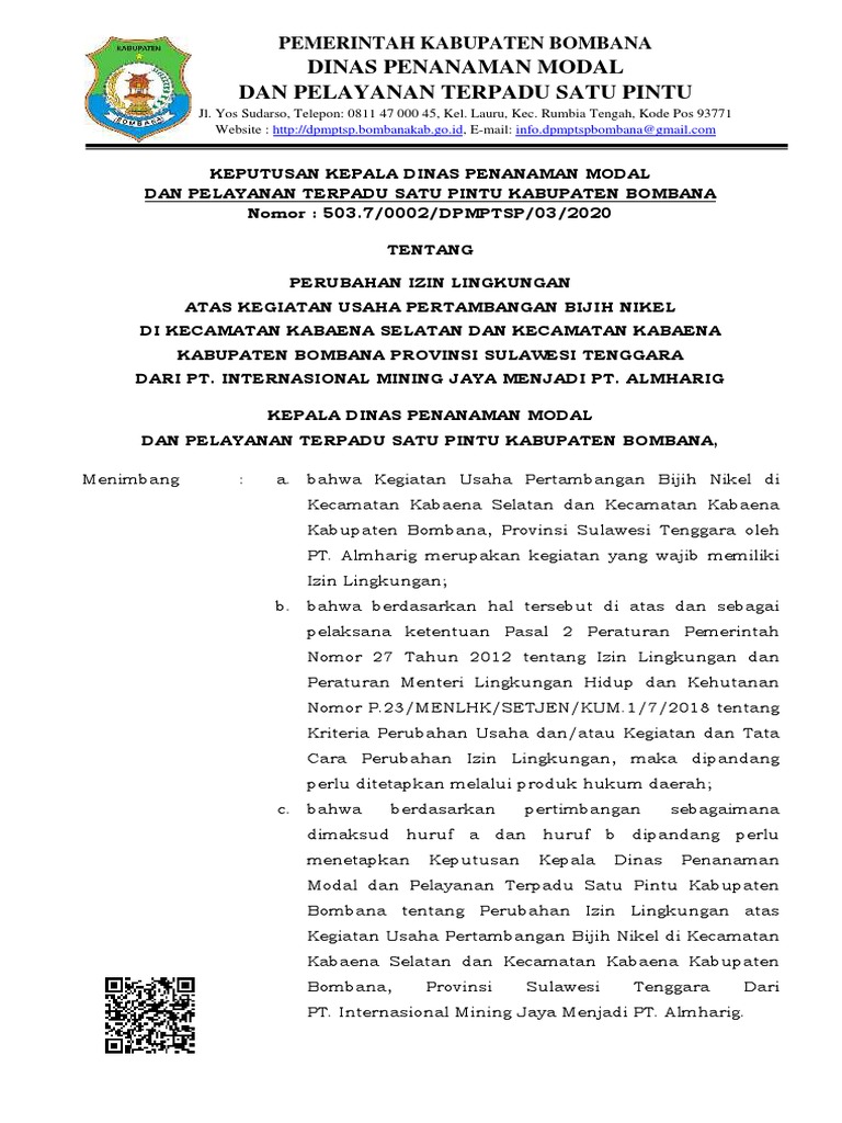 0002 Perubahan Izin Lingkungan Pt. Almharig | PDF