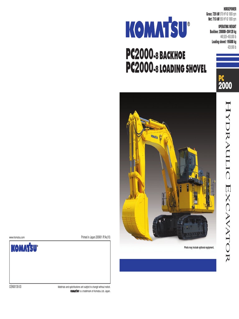 Komatsu PC2000-8 Specs and Capacity | PDF | Fuel Efficiency | Engines