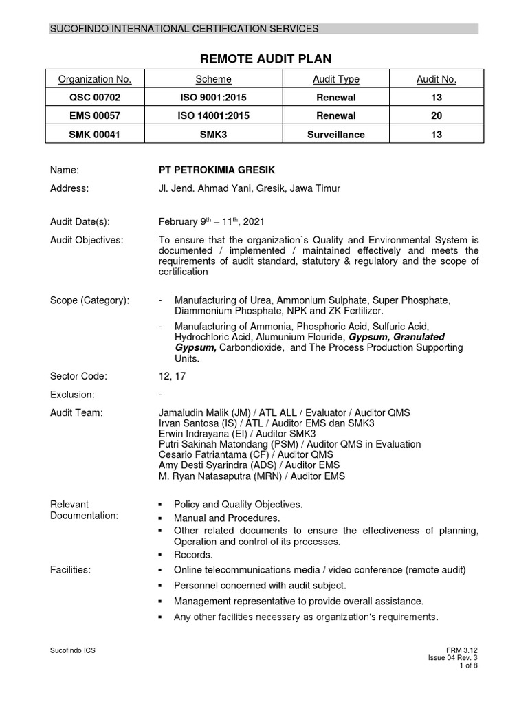 AuditPlan - IMS00075 Rev3 | PDF | Risk Assessment | Audit