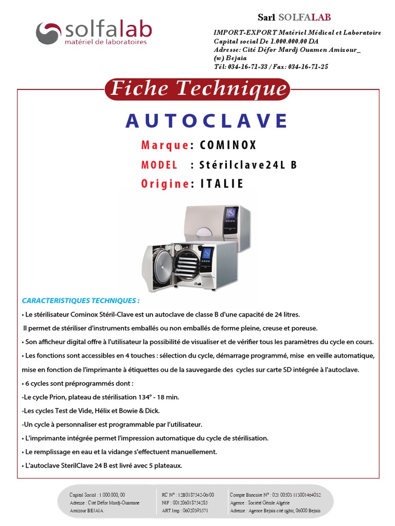 Autoclave Cominox Sterilclave 24L | PDF | Technologie et ingénierie
