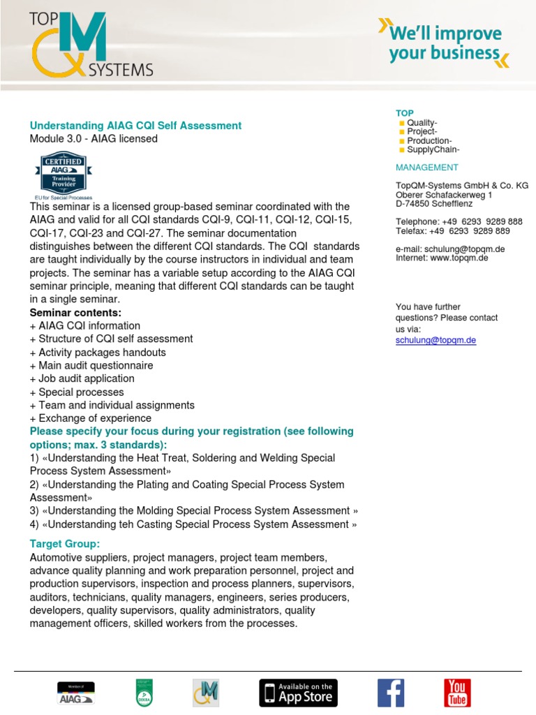 Understanding AIAG CQI Self Assessment: Seminar Contents | PDF | Business