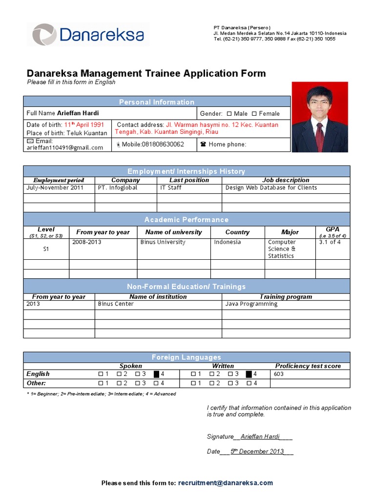 Danareksa Trainee Application Form | PDF | Information Age | Software