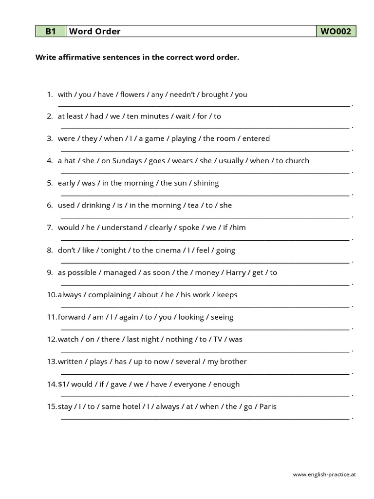Wo002 Word Order | PDF