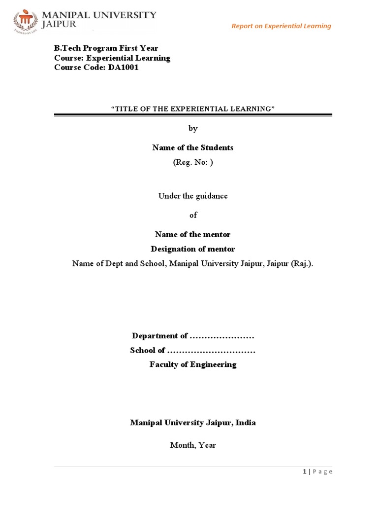 B.Tech Experiential Learning Report | PDF