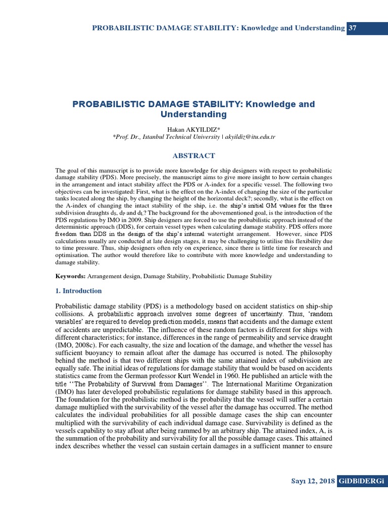 PROBABILISTIC DAMAGE STABILITY: Knowledge and Understanding | PDF | Ships | Watercraft