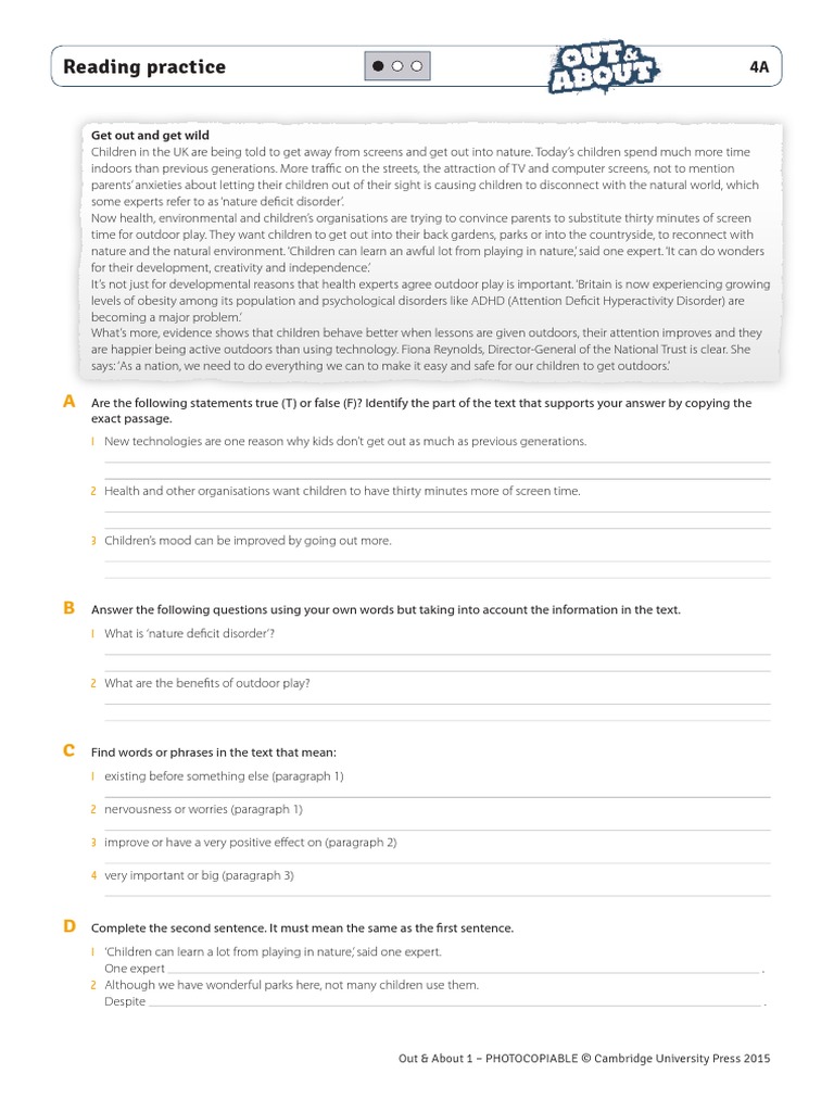 Oa1 3a Reading Children and Nature | PDF | Attention Deficit ...