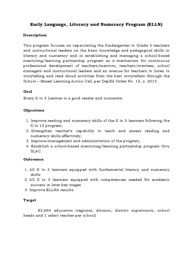 Early Language, Literacy and Numeracy Program (ELLN) : Description | PDF
