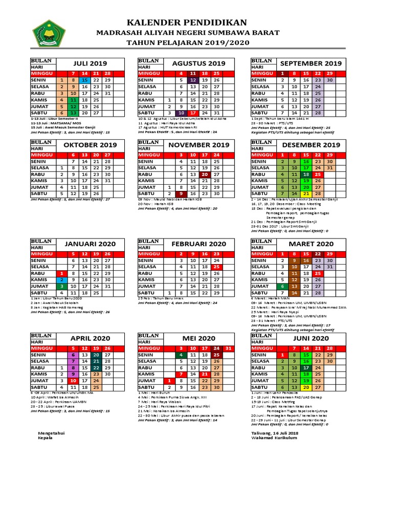 Kalender Pendidikan Man Sumbawa Barat 2019-2020 | PDF