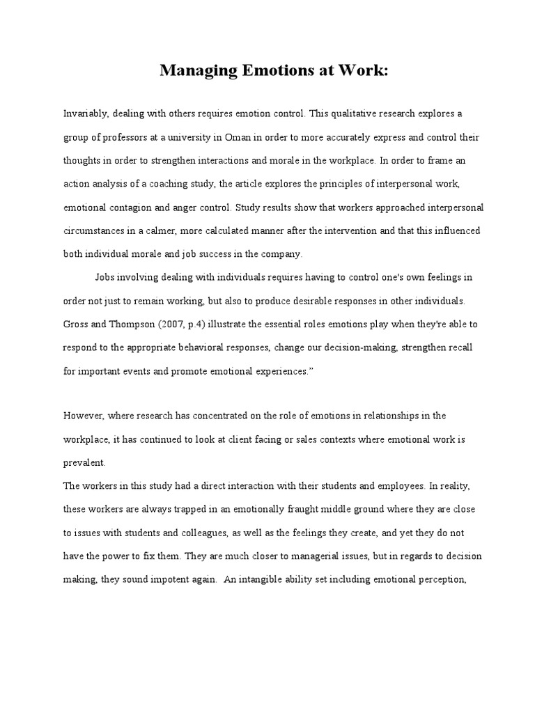 Managing Emotions at Work | PDF | Emotions | Feeling