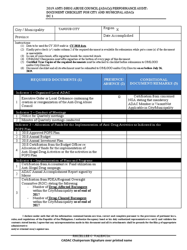 ADACs Document Checklist for 2019 | PDF | Policy | Justice