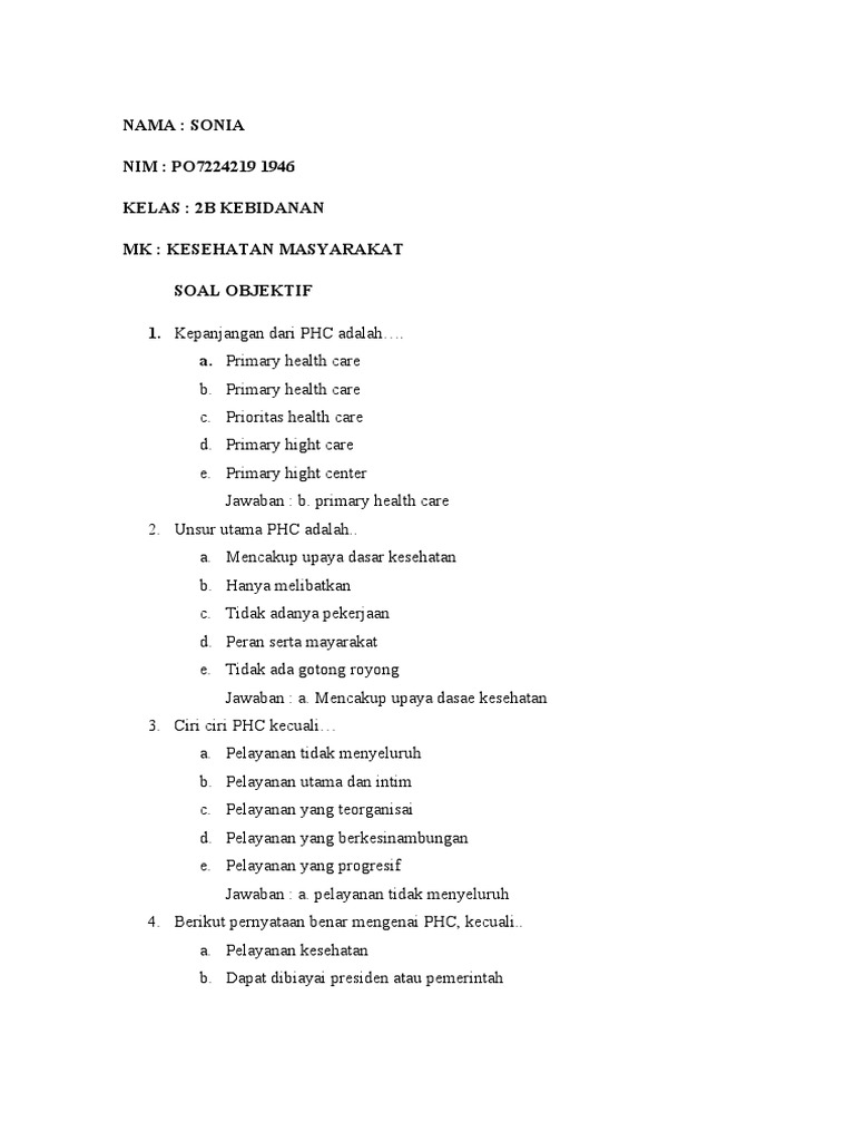 Sonia Soal Kesmas PHC | PDF | Pengembangan Diri