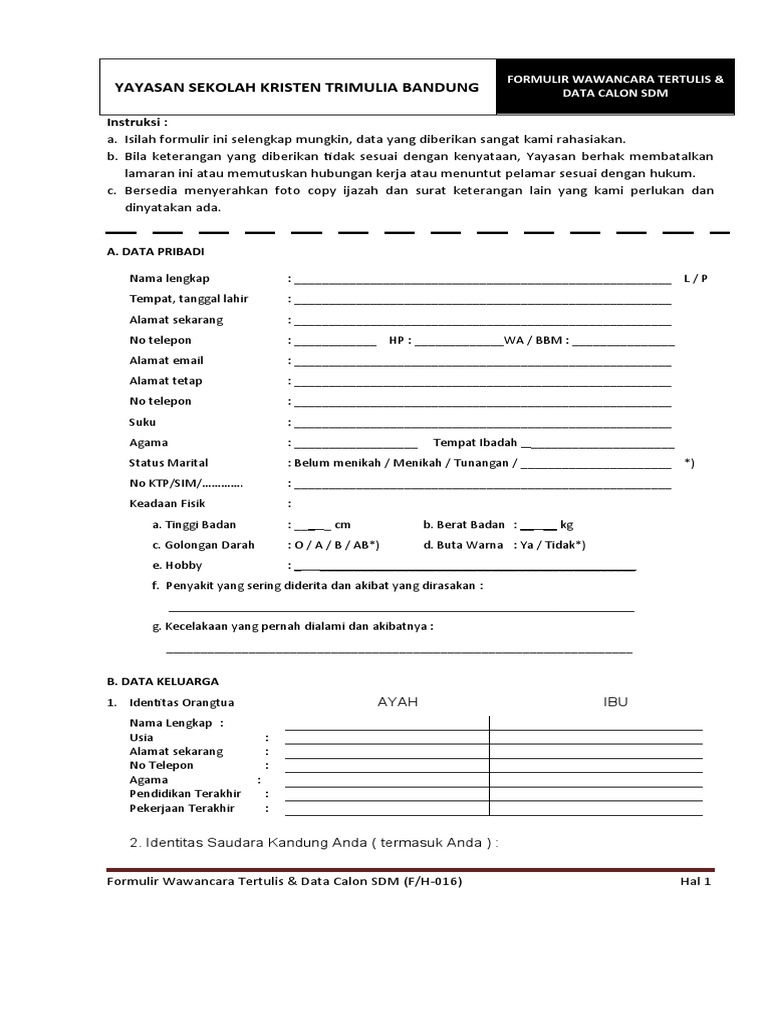 Form Wawancara TM | PDF