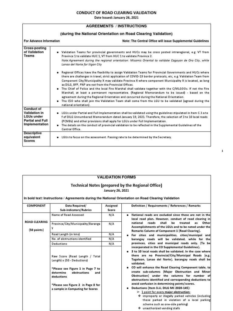 Road Clearing Validation Guidelines 2021 | PDF | Local Ordinance | Business