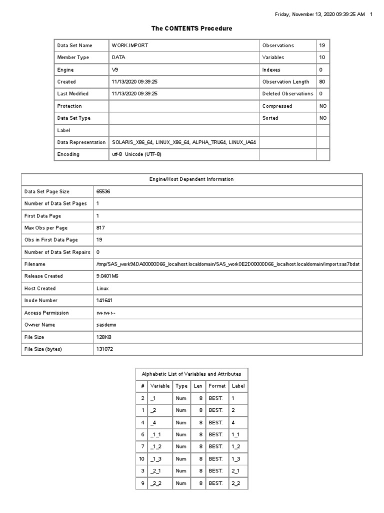 The CONTENTS Procedure | PDF | Computer File | Operating System Technology
