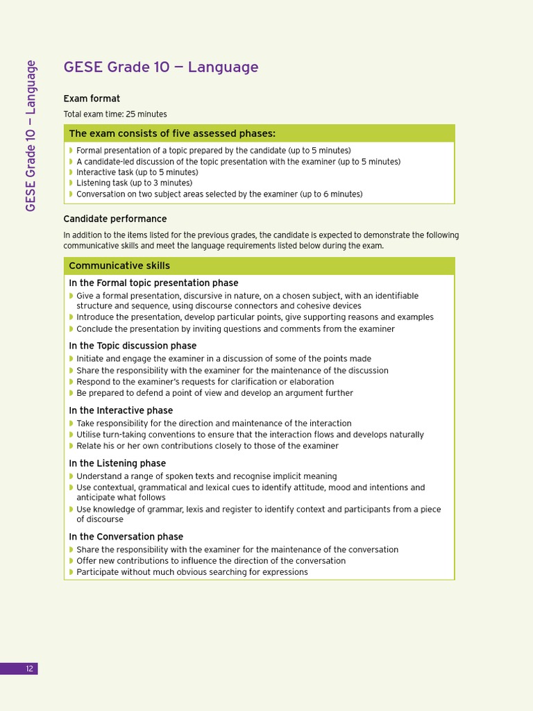 GESE Grade 10 - Language: The Exam Consists of Five Assessed Phases ...