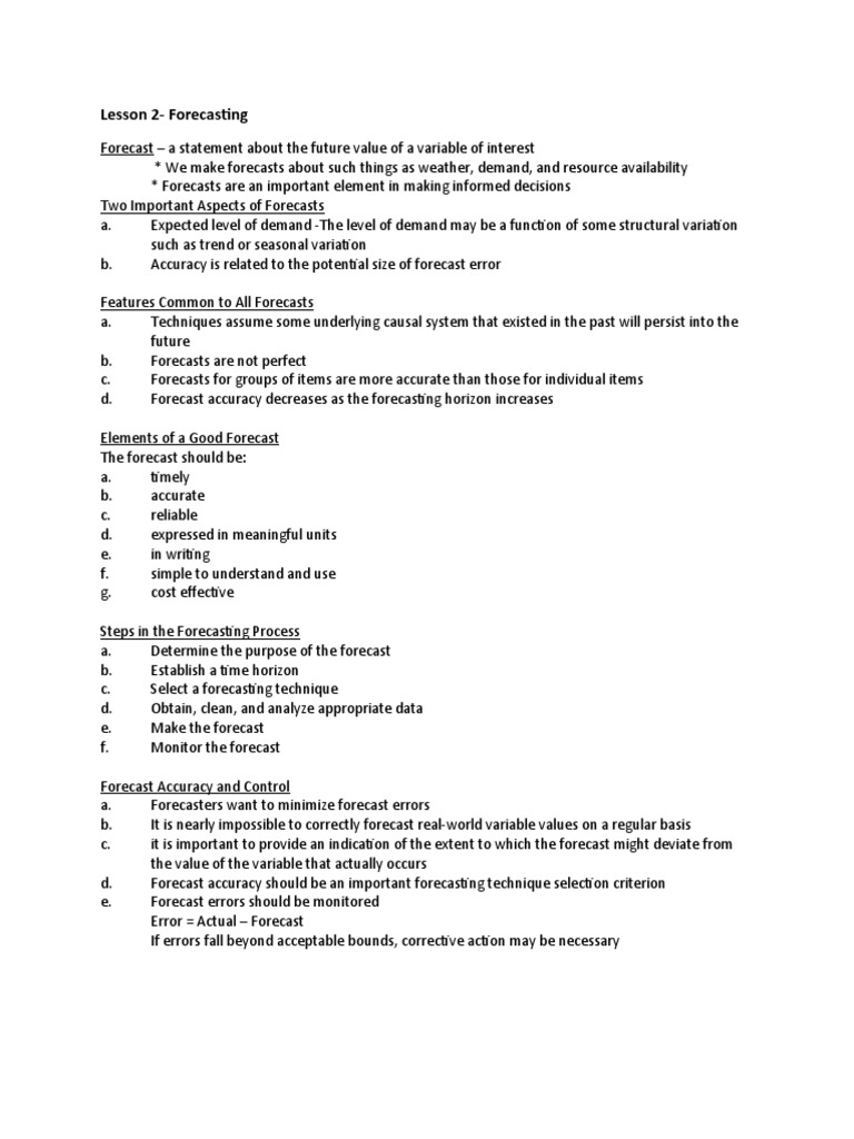 Lesson 2 Forecasting - Summary | PDF | Forecasting | Time Series