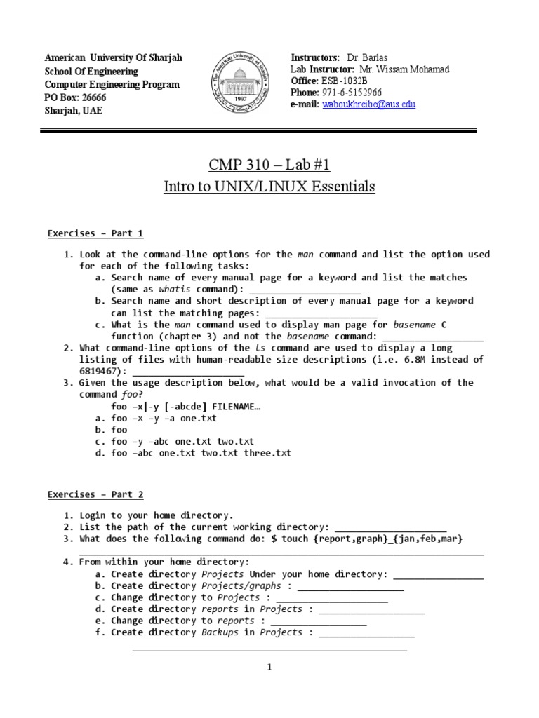 Cmp 310 Lab 1 Intro To Unixlinux Essentials Pdf Directory Computing Computer File