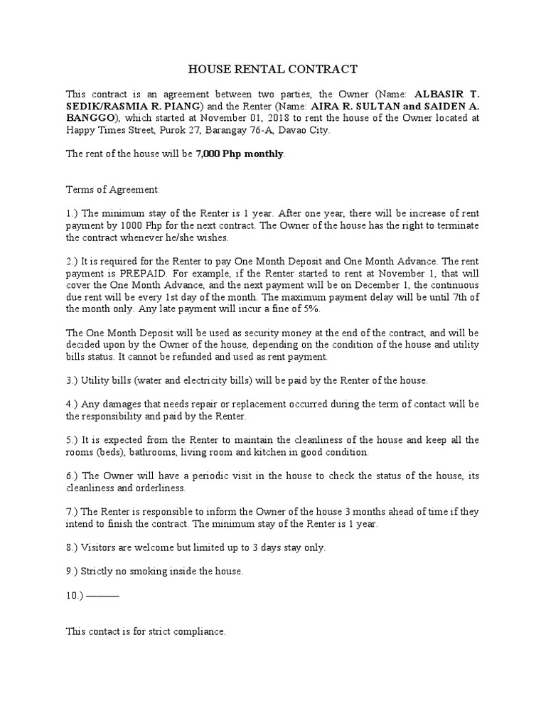 House Rental Contract | PDF | Renting | Payments
