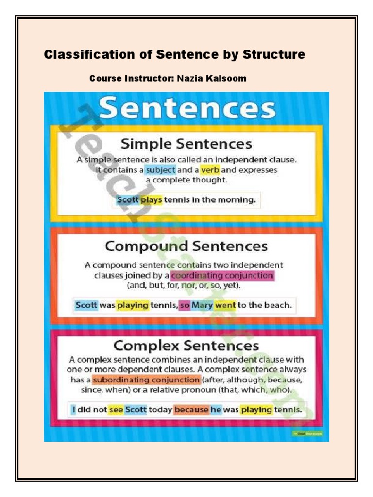 Classification of Sentence by Structure | PDF | Clause | Sentence ...