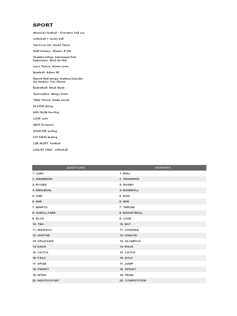 Anagram Sports | PDF