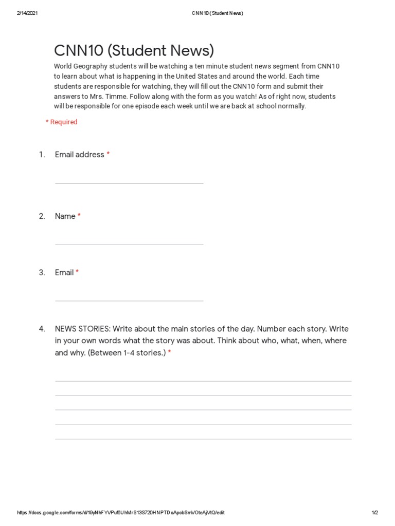 Portfolio cnn10 - Google Forms | PDF