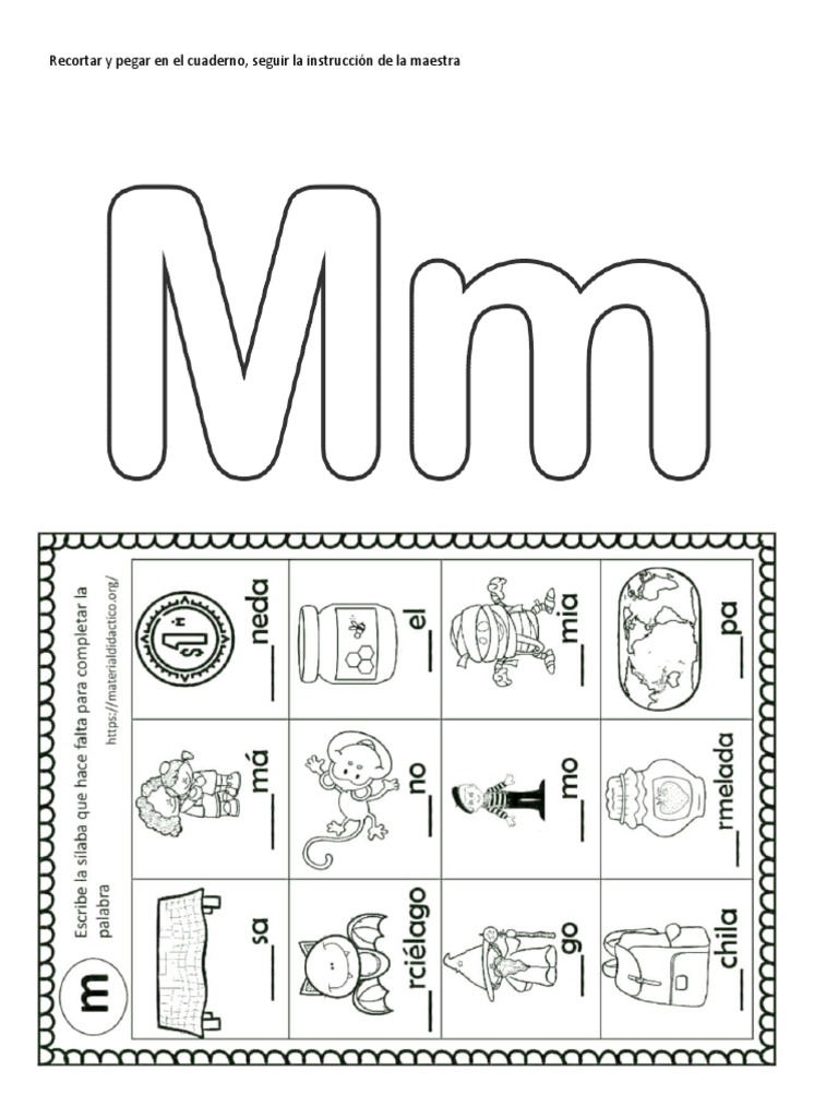 Recortar y Pegar en El Cuaderno Letra M | PDF