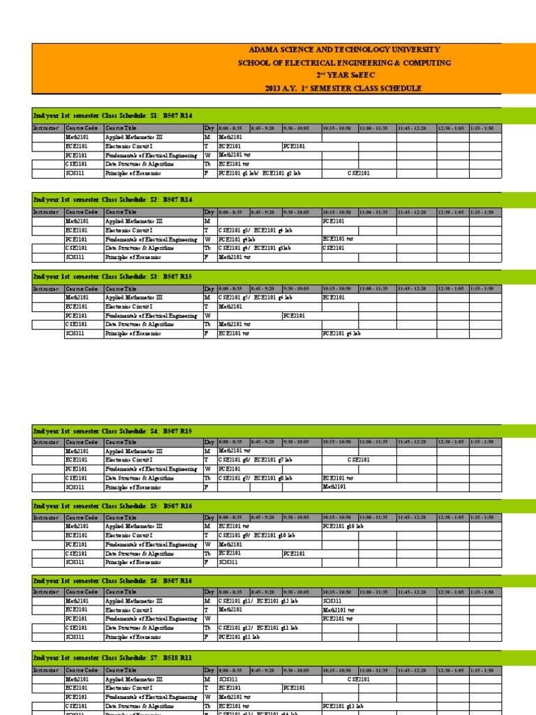 1st Semester Class Schedule 2013 | PDF | Electronic Engineering | Wireless