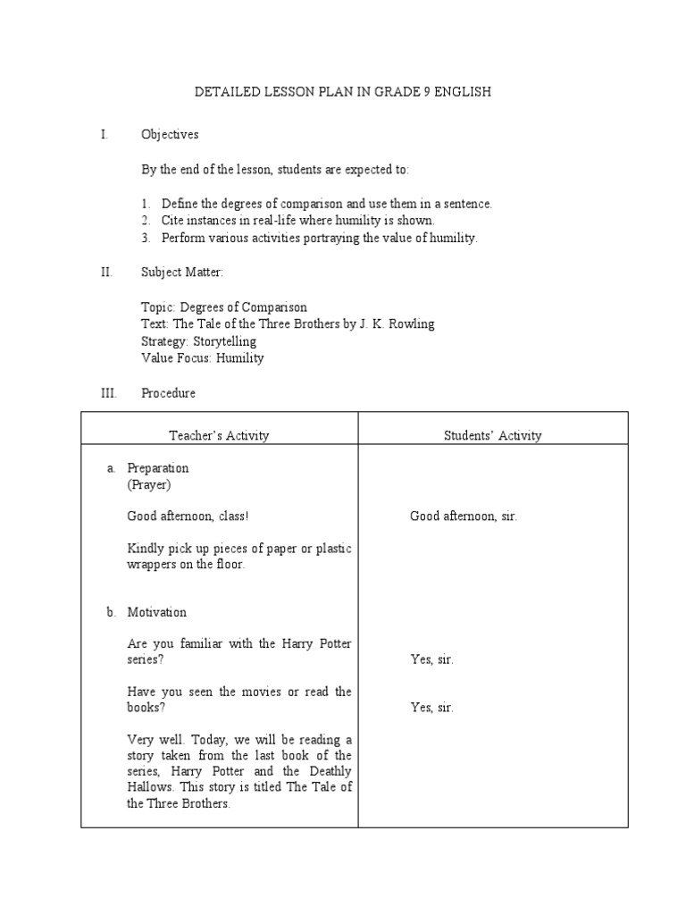Detailed Lesson Plan in Grade 9 English | PDF | Adjective | Morphology