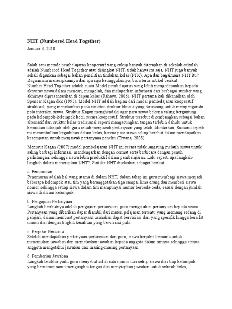 NHT (Numbered Head Together) | PDF | Karier & Perkembangan