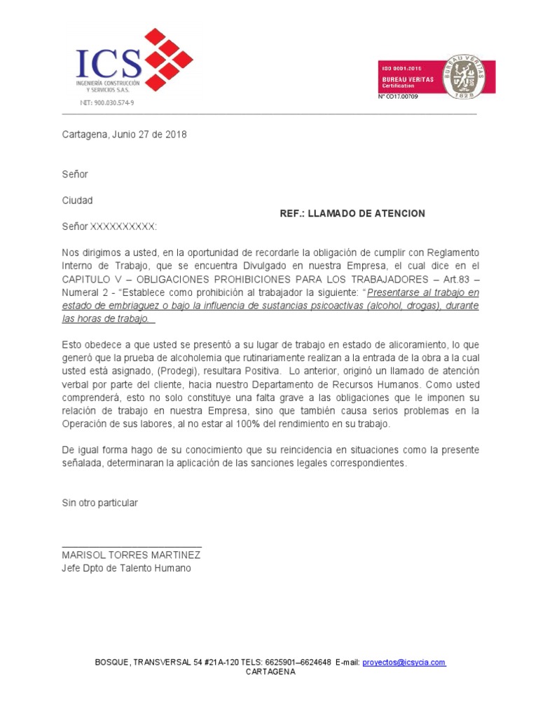 Modelo de Cartas Llamado de Atencion | PDF | Empresas | Bogotá