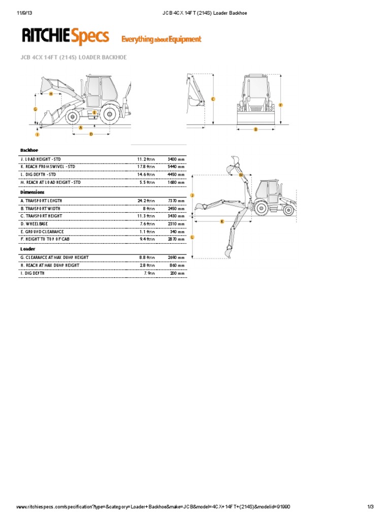 JCB 4CX 14FT (214S) Loader Backhoe | PDF | Loader (Equipment) | Motor ...