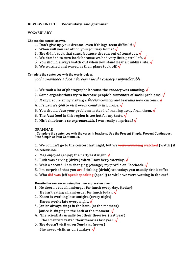 REVIEW UNIT 1 Voc and Grammar (Done) | PDF | Cooking, Food & Wine ...