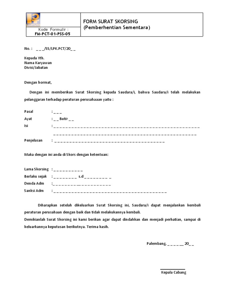 FM-PCT-01-PSS-05 - Form Surat Skorsing | PDF