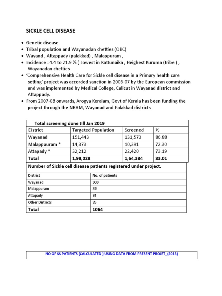 Sickle Cell Disease: Total Screening Done Till Jan 2019 | PDF | Health ...